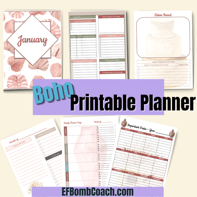 Undated Boho Themed Planner - EF Bomb Coach