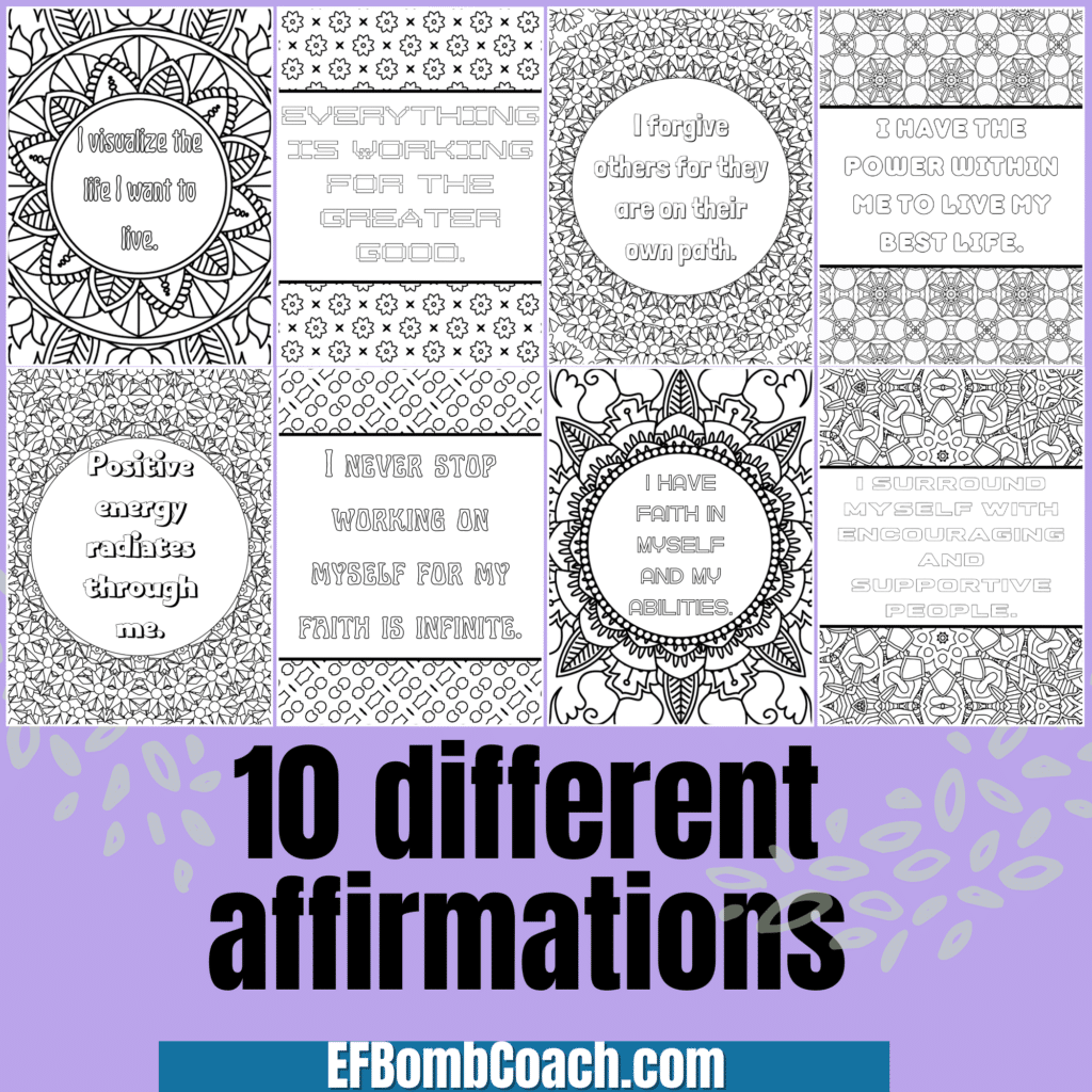 Positive Mindset Affirmation Coloring Pages - EF Bomb Coach
